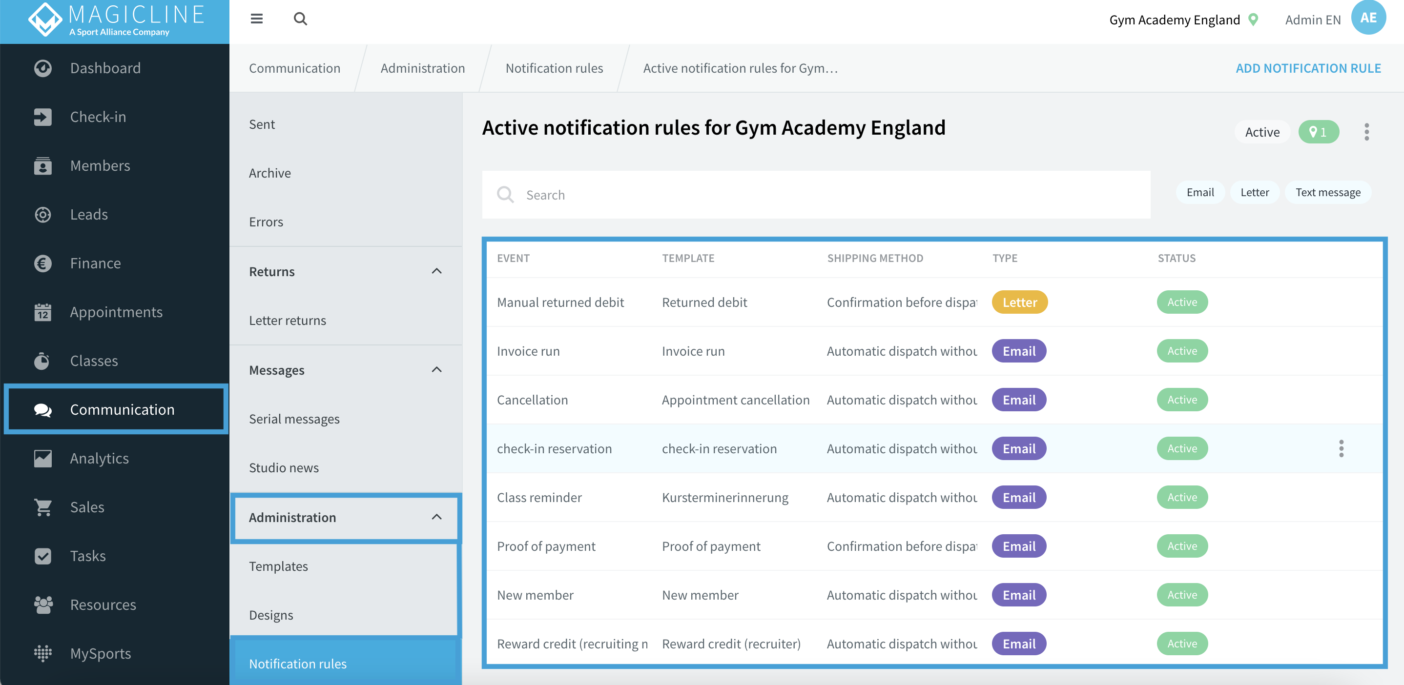 Notification rules – Magicline GmbH