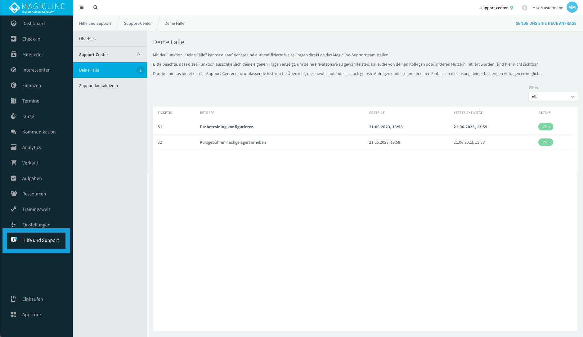 Support Center – Magicline GmbH