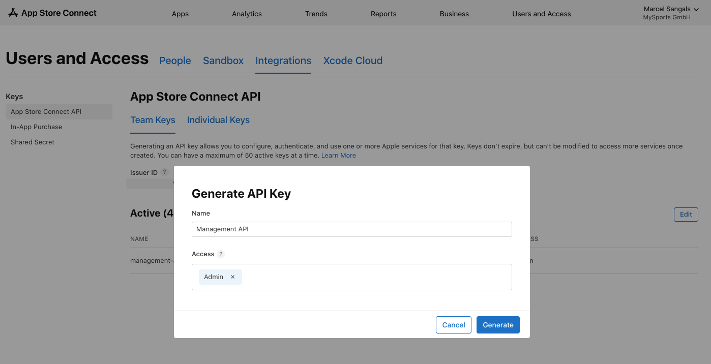 How to create the API key for the Apple App Store? – Magicline GmbH