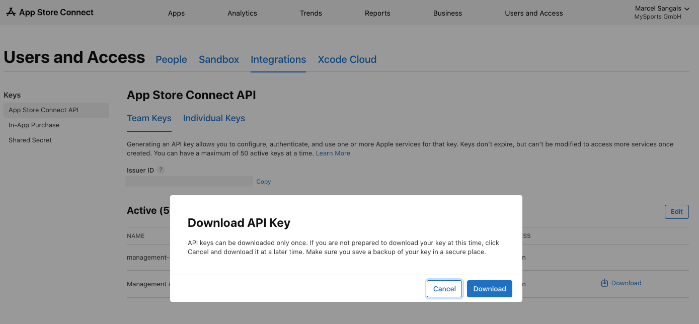 How to create the API key for the Apple App Store? – Magicline GmbH