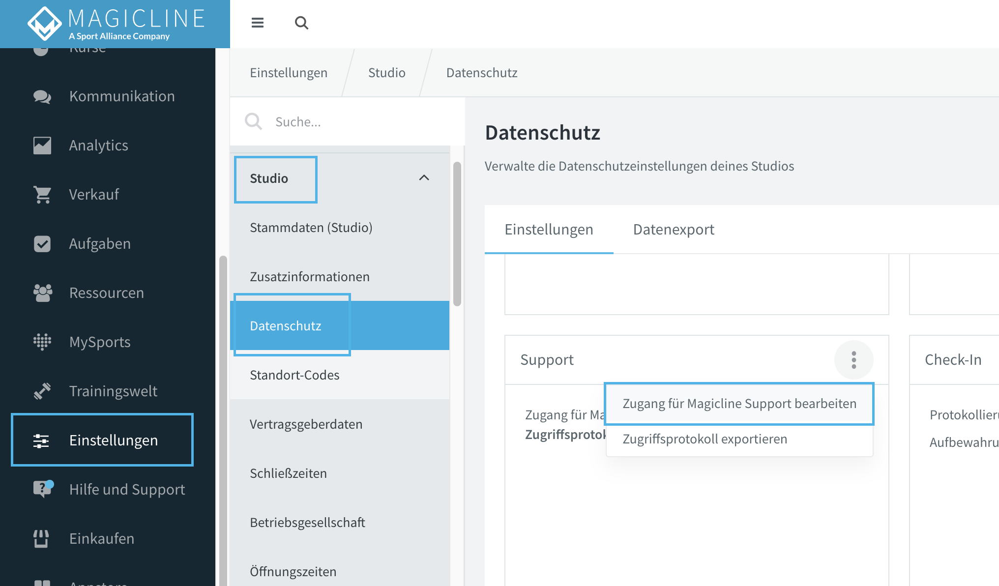 Toegang activeren voor Magicline Support – Magicline GmbH