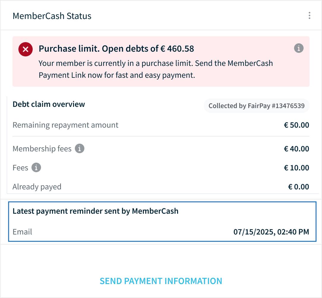 MemberCash Status Widget in the Member Overview – Magicline GmbH