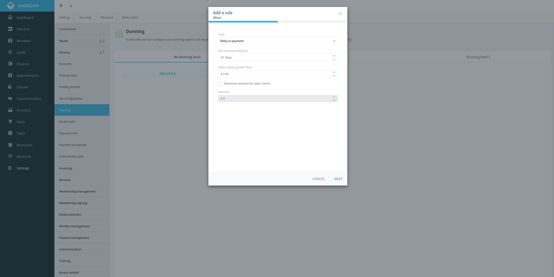 Configuration of dunning rules – Magicline GmbH