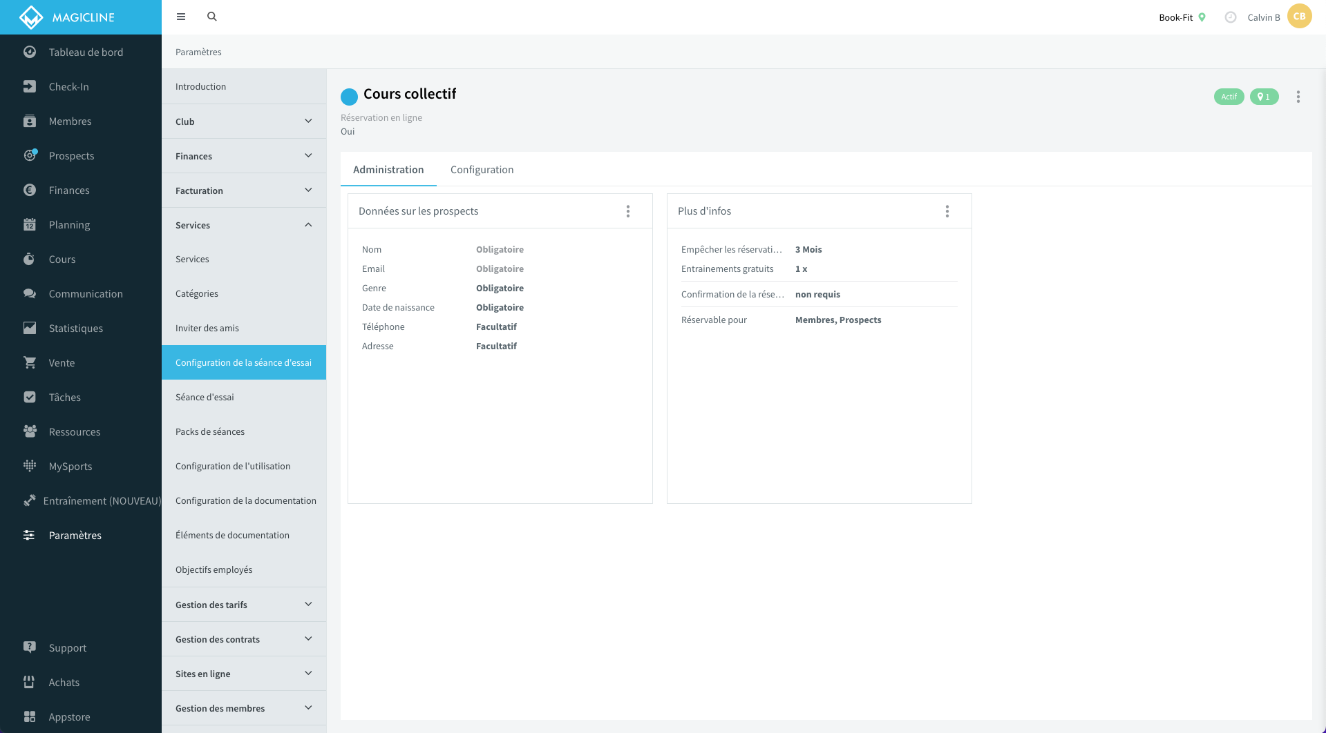 Créer un cours d'essai pour prospects ou membres – Magicline GmbH